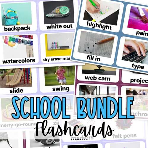 School and Classroom Vocabulary Bundle Real Photo Flashcards for ESL ...