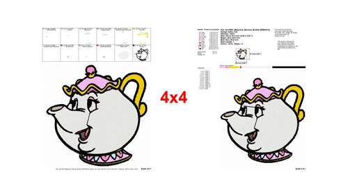 Mrs Potts Beauty and the Beast smiling teapot character embroidery ...