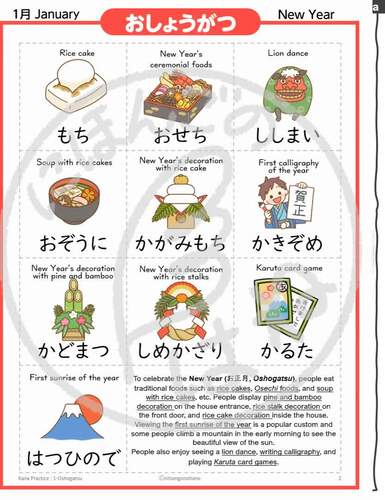 Japanese Kana Practice 1 January Oshogatsu New Year - Hiragana Writing ...