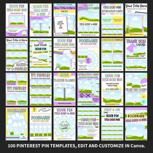 Pinterest Pin Mockup Templates, Colorful TPT Mockup Bundle by Digi ...