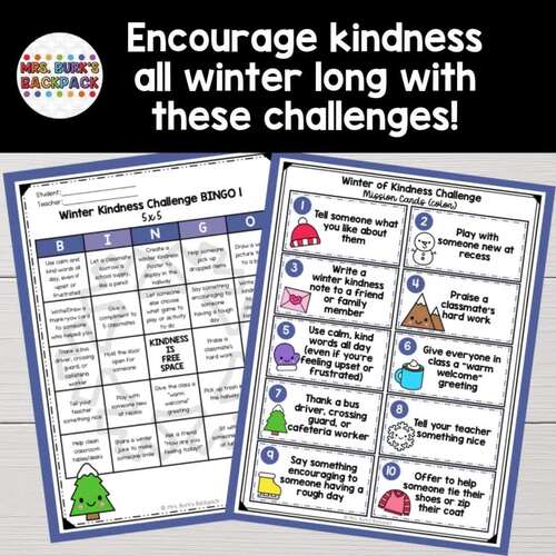 WINTER Kindness Club Challenge Activities - Bingo, Task Cards ...