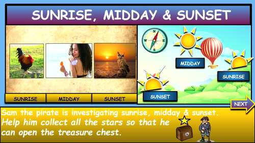Sunrise, Midday & Sunset Powerpoint + Worksheet. Elementary Earth Science.