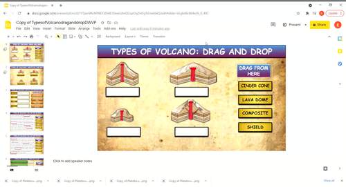 Types Of Volcano: Drag & Drop Worksheet: Powerpoint Slides + Google Slides