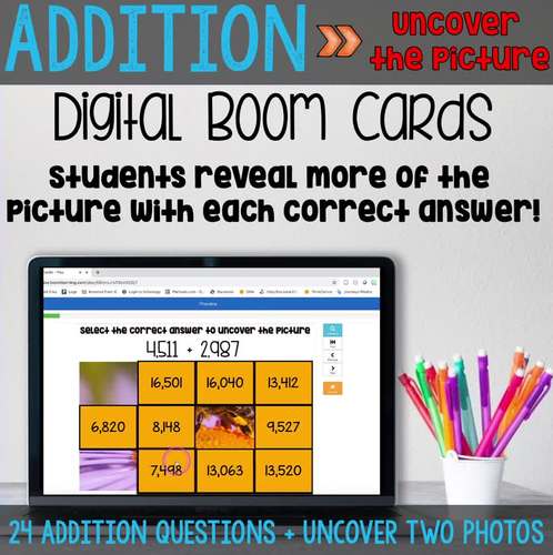 Multi-digit Addition Digital Boom Cards: Uncover the Picture by Red Specs