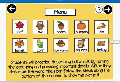 Describe and Draw Fall Vocabulary Speech Therapy Language Print + Boom ...