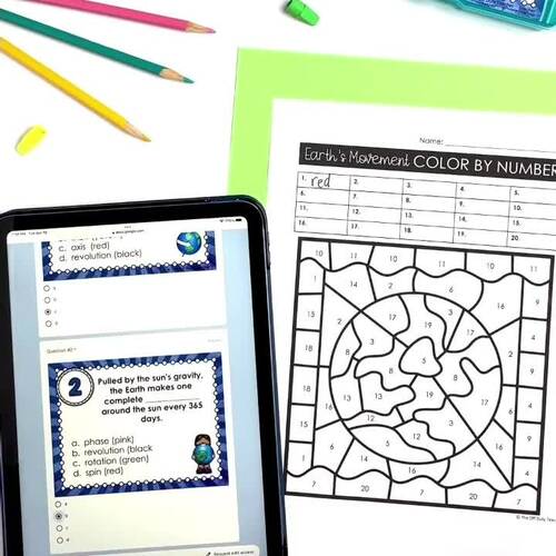 Earth's Movement - Rotation Revolution Task Cards & Color by Number ...