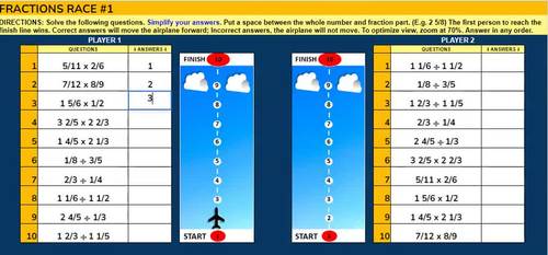 Fractions Two-Player Airplane Race Game by Abaco Education Zone | TPT
