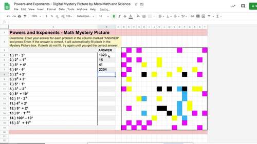 Powers and Exponents: Math Mystery Picture by Mata Math and Science
