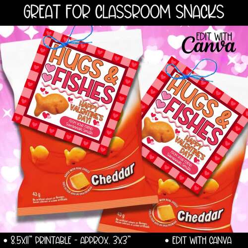 Goldfish Cracker Valentine's Day Cards Tags, Valentine Non Candy ...