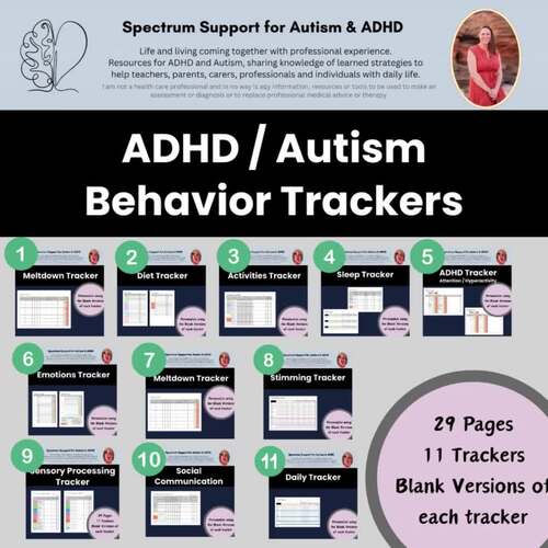 ADHD Resources Support Behavior Needs Chart Checklists Autism Tracker ...