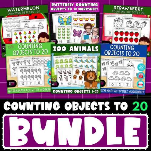 BUNDLE! Counting Objects to 20 Worksheets - Autism Math Activities