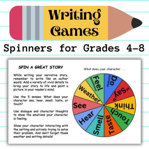 Printable Writing Game Spinners to Practice Writing Skills in Grades 4-8