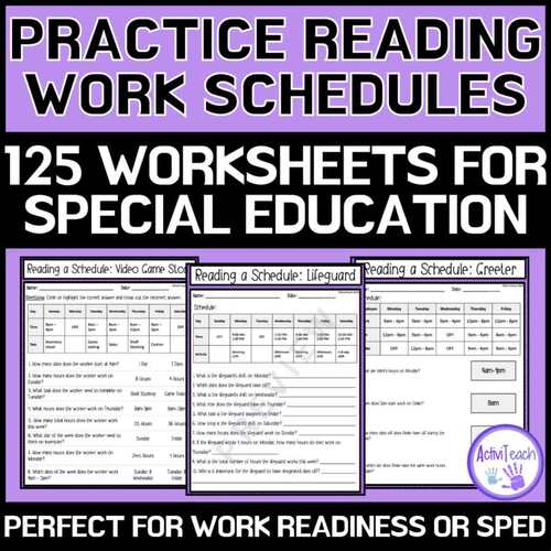 Reading a Work Schedule Worksheets Special Ed Employability Skills ...