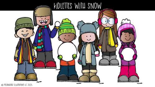 Kidlettes with Snow clip art, Winter clip art Mini by Melonheadz Clipart