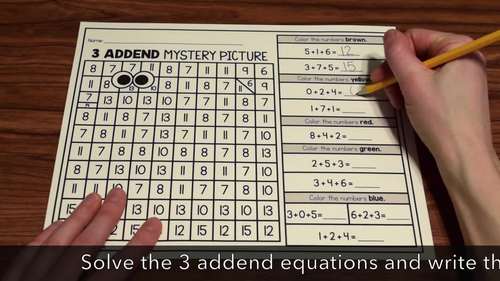 3 Addend Mystery Pictures | Distance Learning by A Spoonful of Learning