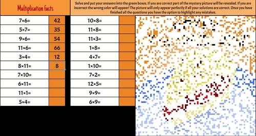 Thanksgiving Math Pixel Art Multiplication Facts by Pick Up and Go ...