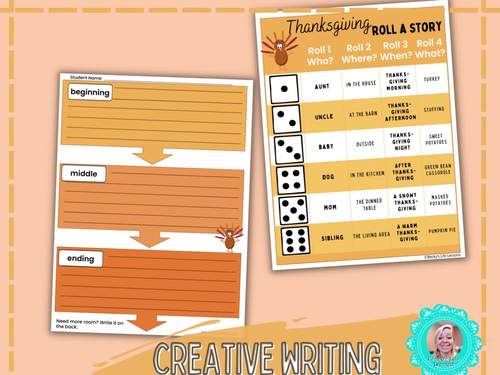 Thanksgiving Roll A Story, Dice Game, Fall Roll A Story, Thanksgiving ...