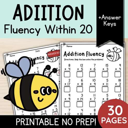 Spring Math: Addition Fluency Within 20 Worksheets No Prep! | 1st & 2nd ...