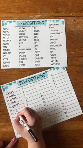 Prepositions & Verbs Fill In the Blank Chart for Classical ...