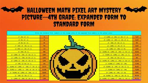 Halloween: Math Pixel Art Mystery Picture-4th Grade: Expanded Form on ...