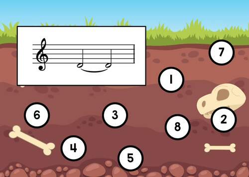 Rhythm Addition Dinosaur Dig Musical Ties Game for Elementary Band and ...