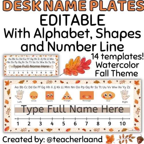 Student Desk Name Plates / Tags! Watercolor Fall Theme Shapes+Alphabet ...