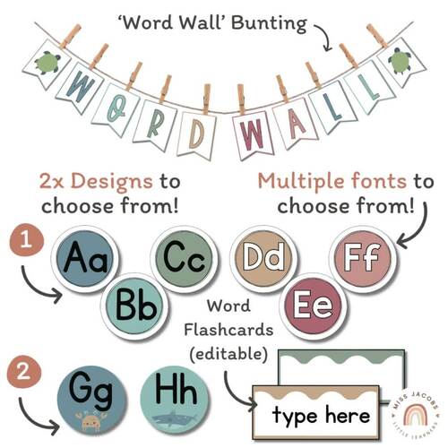 Alphabet Word Wall | Cute Sea Life Classroom Decor | Editable | TPT