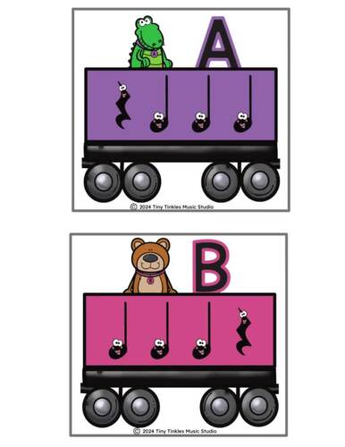 TRAIN GAME! 18 MUSICAL Alphabet and Rhythm Cards by PIANO Tiny Tinkles