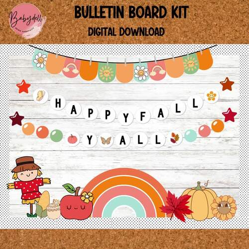 Happy Fall Y'all Bulletin Board Kit | Groovy Retro Autumn Classroom Decor