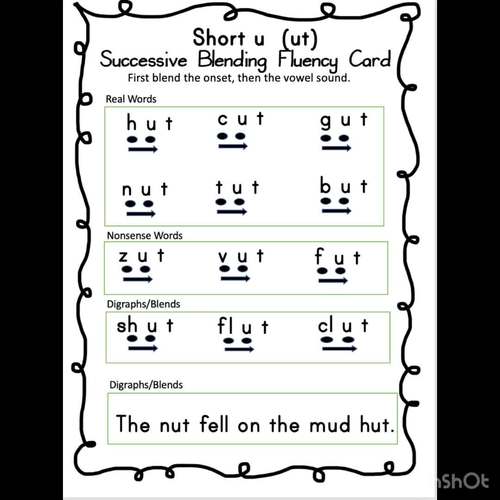 Short U Small group Successive Blending Cards No Prep for Kindergarten ...
