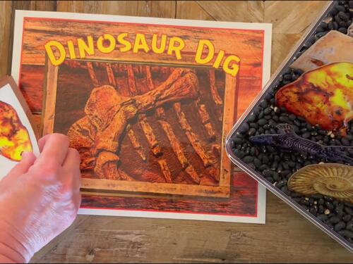 Dinosaur Dig Sensory Bin Preschool Science Center Fossil Matching Activity