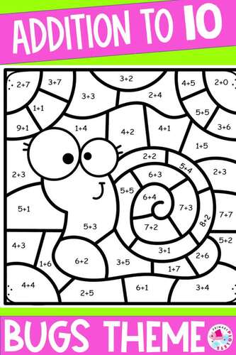 Spring Summer Color by Code Addition to 10 Sums Color by Number Bugs ...