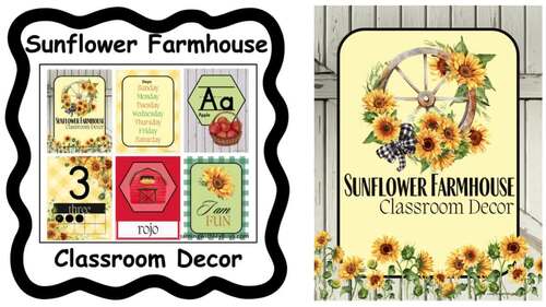 Sunflower Farmhouse Classroom Decor (Yellow & Green Gingham) Farm