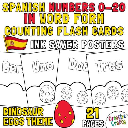 Spanish Numbers 0 to 20 in Word Form Counting Flashcards: Dinosaur Eggs ...