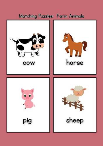 Farm Animals Puzzles Worksheet in Colorful Illustrative | TPT