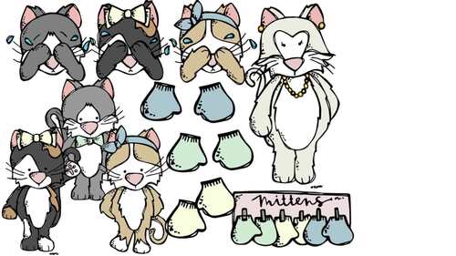 3 {Three} Little Kittens clip art, literature clip art, fairy tale COLORED