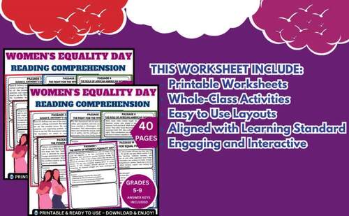 Women’s Equality Day Reading Comprehension Worksheets,5th 6th 7th 8th ...