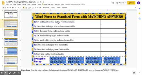 5th Grade Decimal Place Value Activities | Standard, Word and Expanded Form