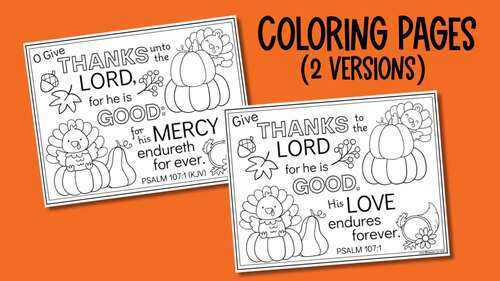 Thanksgiving Bible Memory Verse Activities for Psalm 107:1--Christian ...