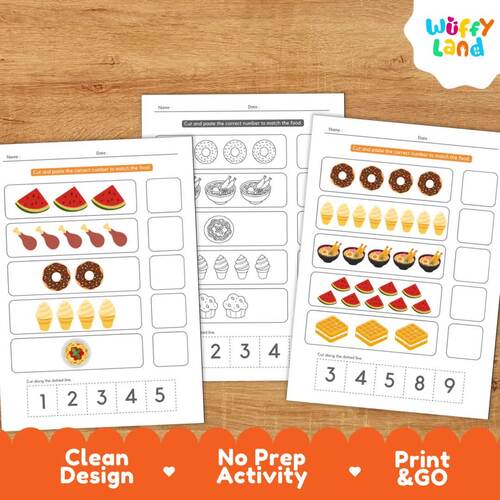 Food Counting & Number Match 1-10 | Cut and Paste Math Worksheets by ...