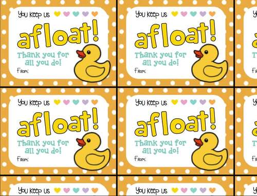 Rubber Duck Teacher (Staff) Appreciation Gift Tag- You keep us afloat ...