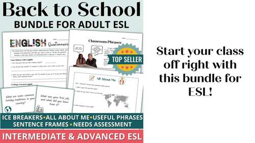 Back to School First Day Activities for Adult ESL & High School ELL ...