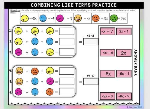 Combining Like Terms Digital Activity by The Sassy Math Teacher | TPT