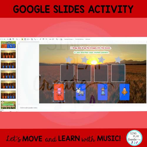 Rhythm Icons Google Slides Drag & Drop Activity (1 & 2 Sounds): Farm ...