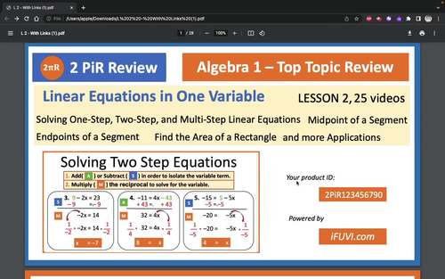 Linear Equations 1 Top Video Walkthroughs Algebra 1 L2 Tpt