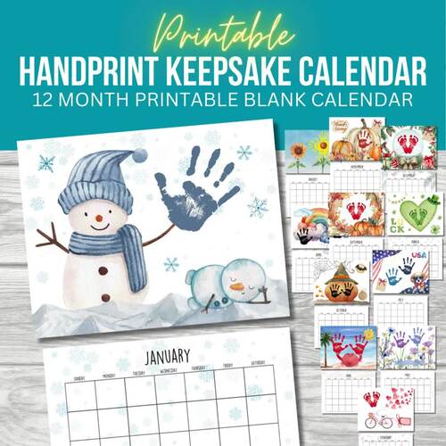 Handprint Calendar Keepsake Craft Gift, Printable 12 month blank ...