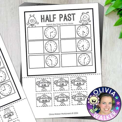 Time - O'clock and Half Past, Worksheets, Printables, Digital, Analogue