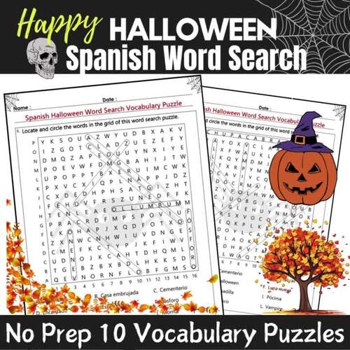 Spanish Halloween 10 Word search Puzzles Noche de Brujas espanol Sopa ...