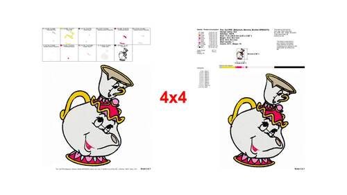 Beloved Disney Beauty and the Beast Mrs. Potts Chip embroidery designs ...