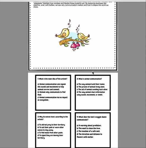 Animal Communication Close Reading Task Cards | Science Reading ...